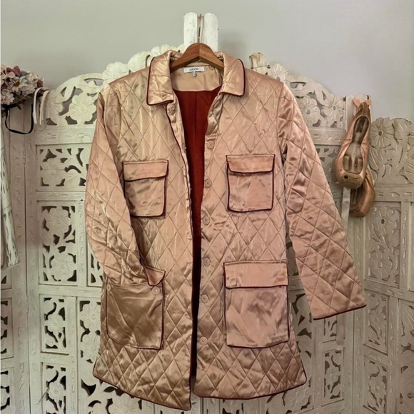 Ganni | Jackets & Coats | Ganni Quilted Satin Puffer Jacket Cream ...